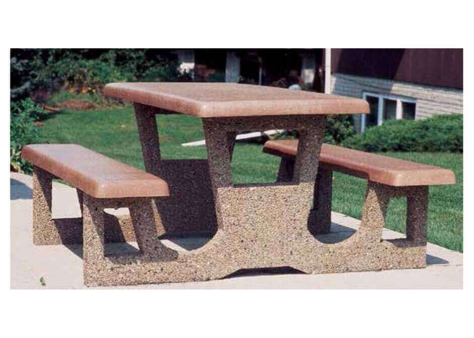 7 Foot Rectangular Concrete Picnic Table with 2 Attached Seats ...