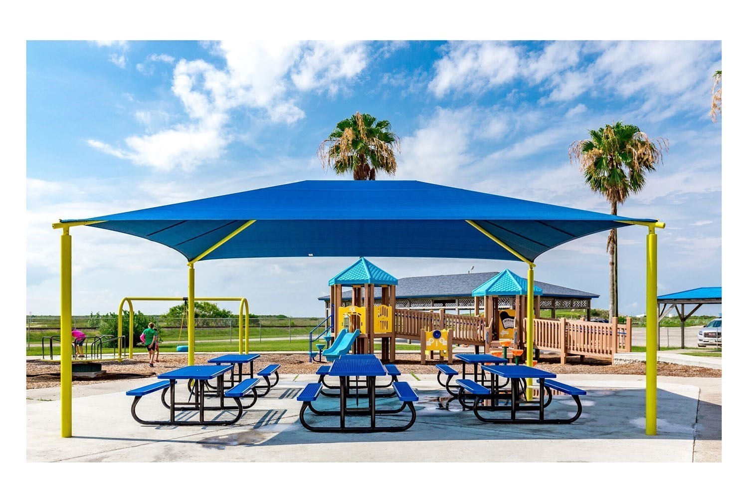 Rectangle Fabric Hip End Shade Structure with 12 Ft. Entry Height ...