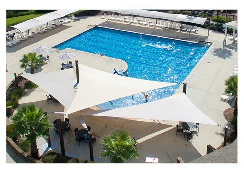Triangle Fabric Sail Shade Structure with 8 Ft. Entry Height Powder ...