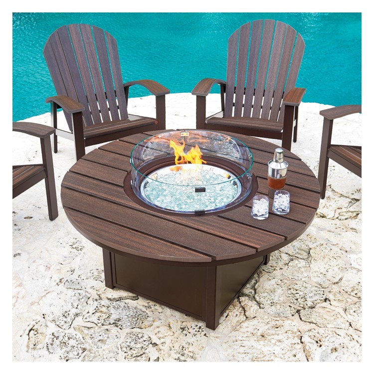 Rustic Round Fire Table with Slatted MGP Top – Furniture Leisure