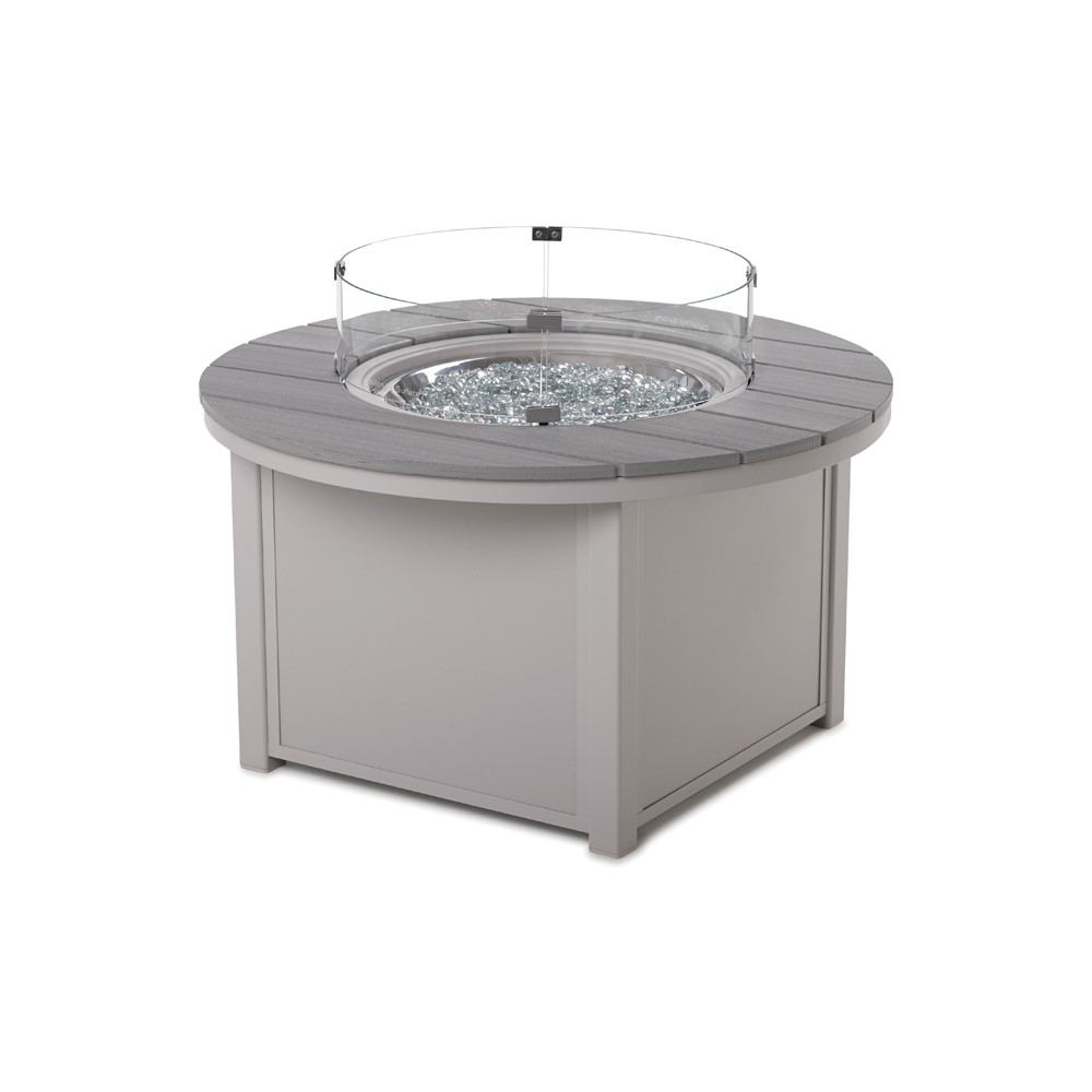 Rustic Round Fire Table with Slatted MGP Top – Furniture Leisure