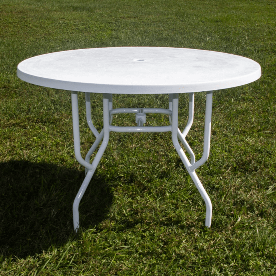 St Maarten II Fiberglass Round Dining Patio Table with Supports ...